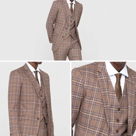 Alain | Suits & Blazers | Mens Brown Plaid Suit Ad Slim 42r | Poshmark